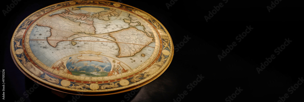 Flat earth atlas map, black background. The concept of globalization ...