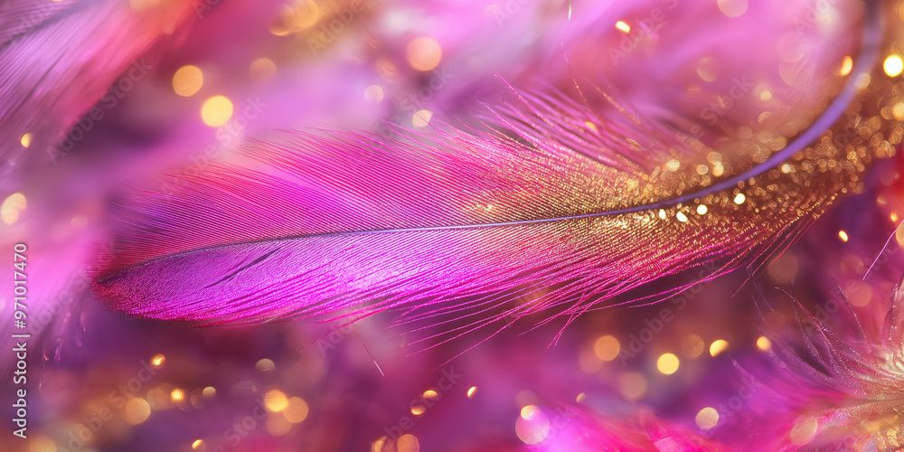 Fundo de Luzes Glitter Abstratas. e Pena. Rosa, Dourado e Roxo. Penas ...