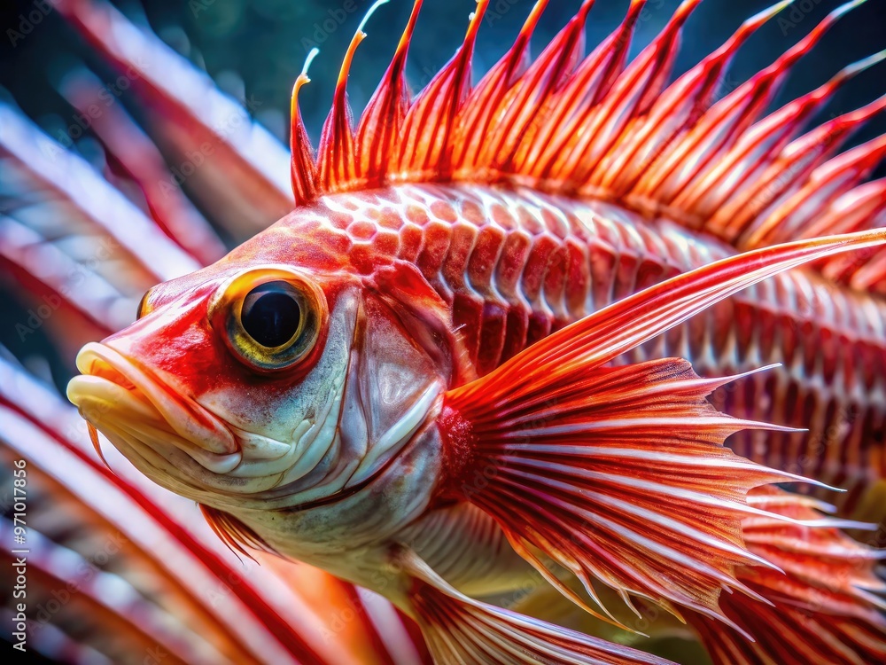 Close-up of a fish's gill arches, delicate feathery filaments and ...
