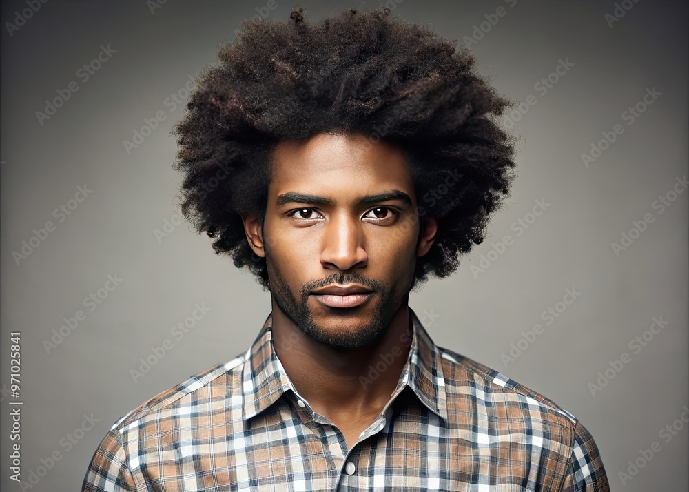 Confident African American male model with short, stylishly groomed ...