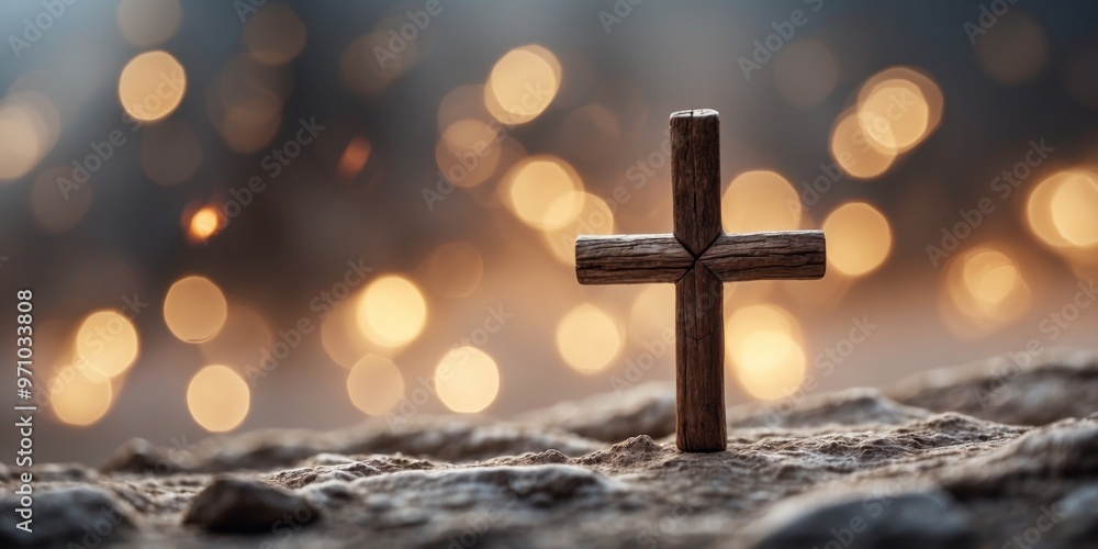Very bright image of a cross on a white outdoor studio background with ...