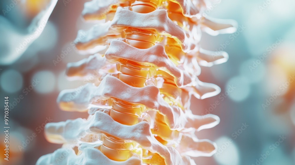 3D illustration of the human spine and neck in a stylized medical ...