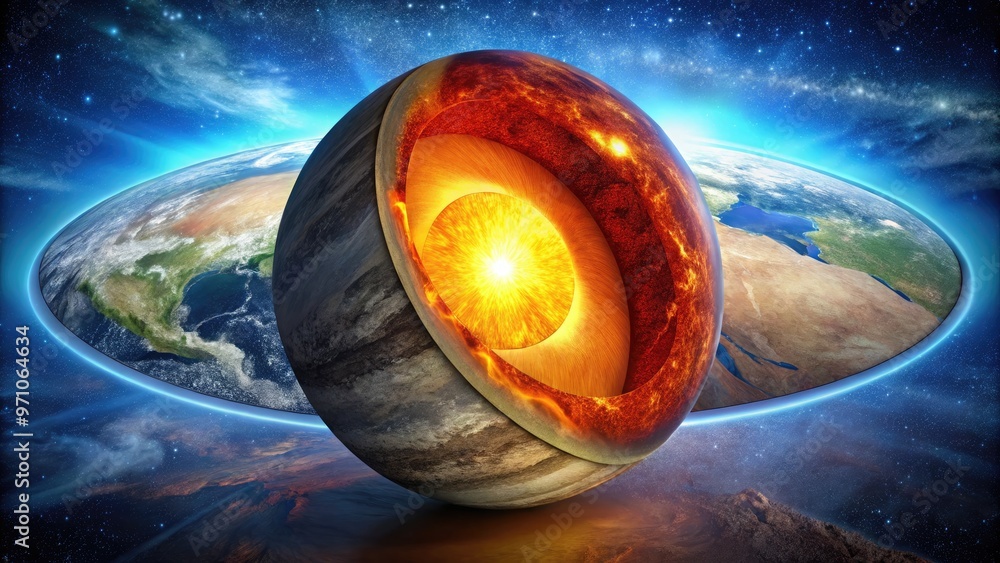 Illuminated cross-section of the Earth's crust, showcasing layered ...