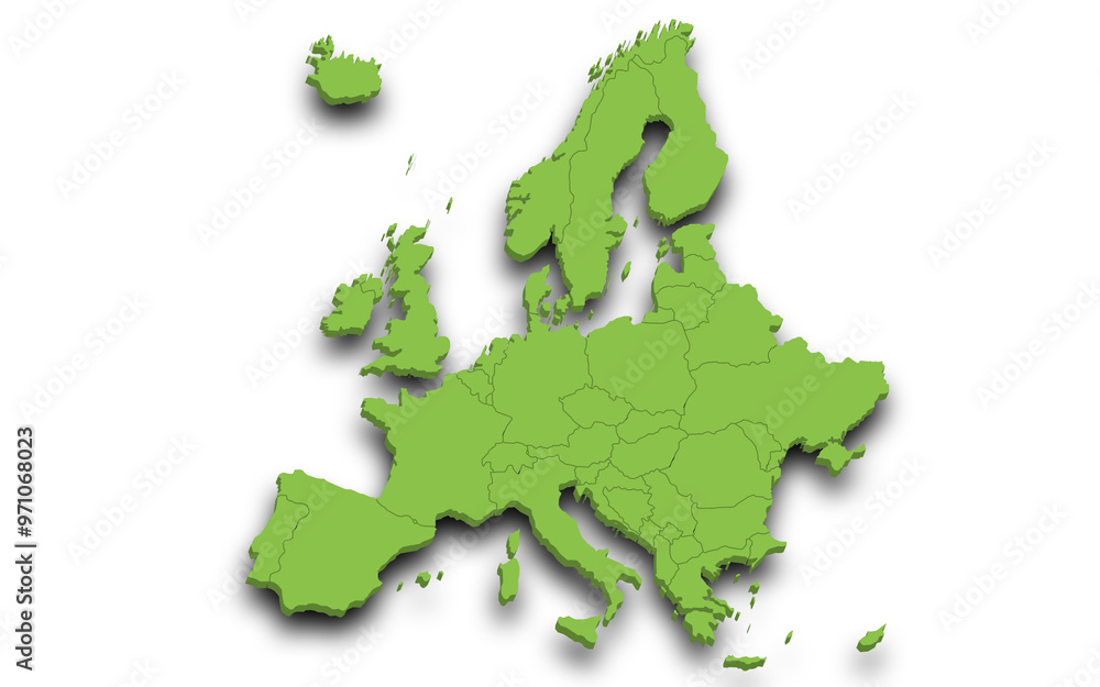 3d render map of Europe all Country with borders and regions, Europe ...