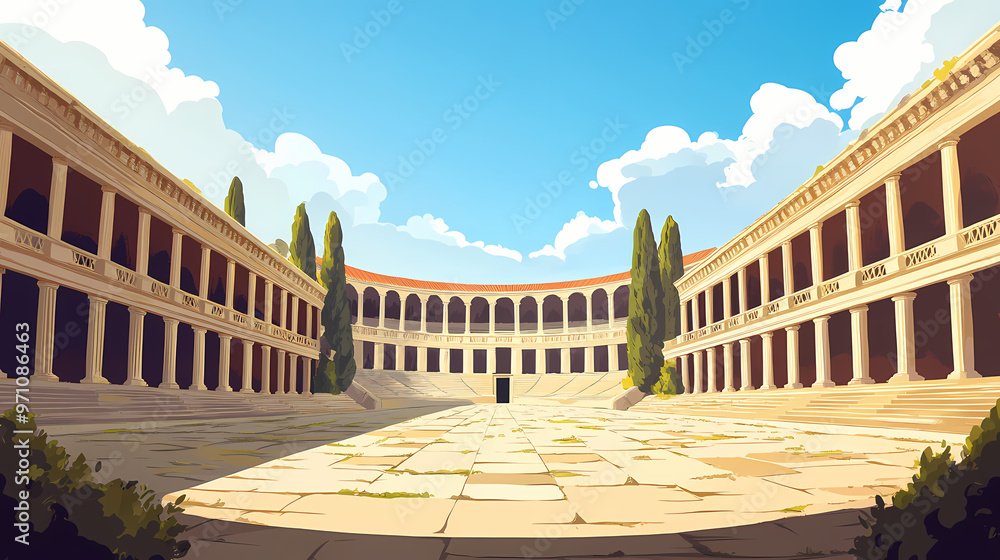 Ancient greek olympic stadium with columns and arches, evoking ancient ...