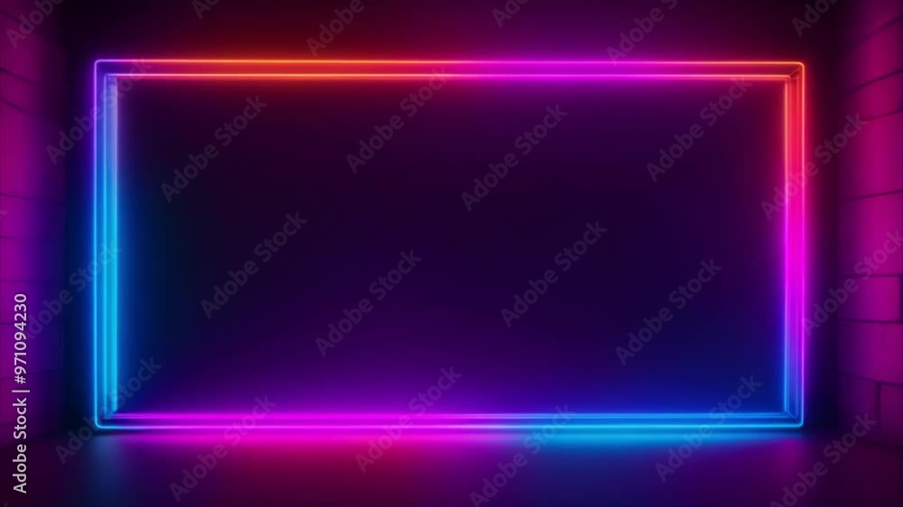 Horizontal rectangular frame; Neon frame with orange, pink and blue ...