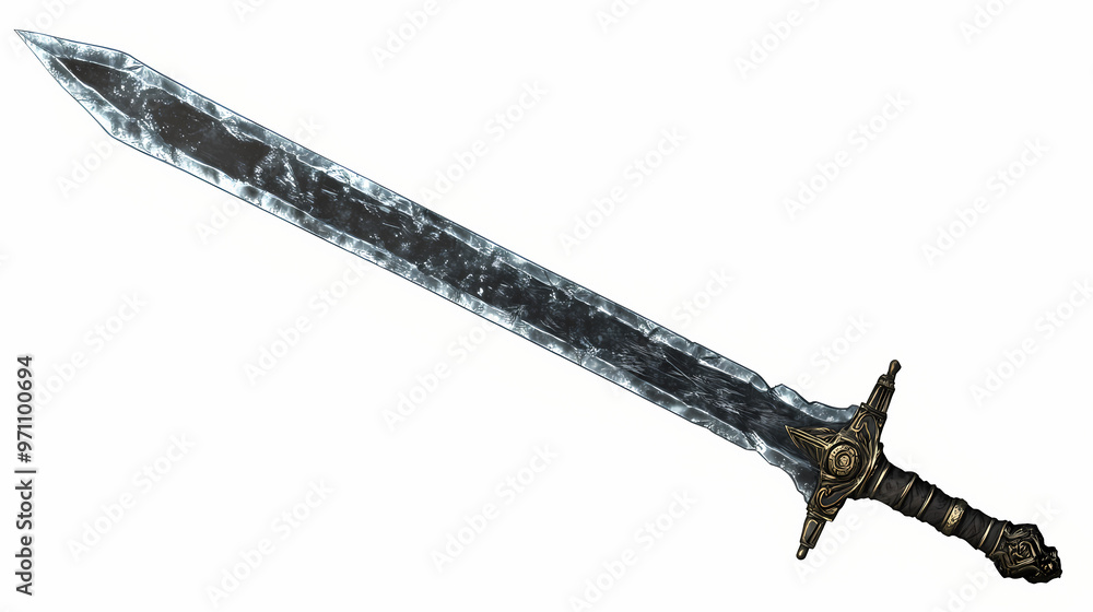 Fantasy gothic medieval fantasy long sword. with dents, worn, cracked ...