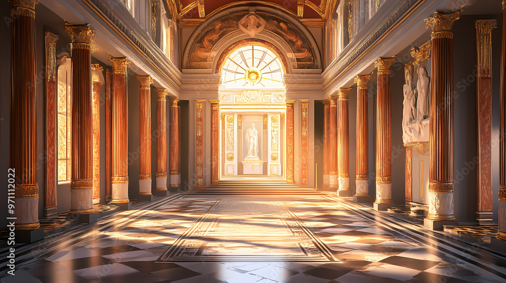 Interior of a royal palace castle of roman empire in ancient times ...