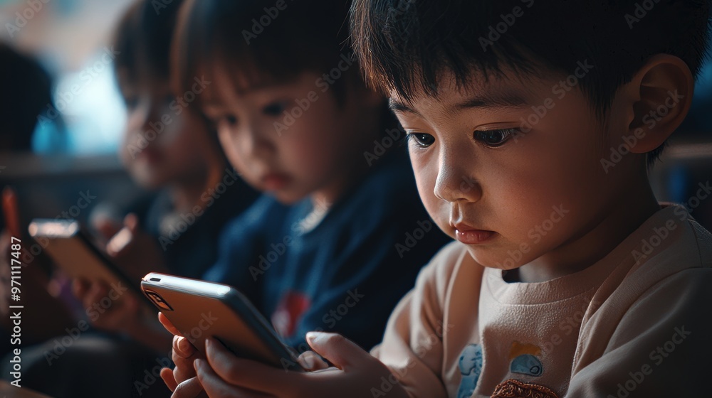 This image captures a classroom full of students focused on their ...