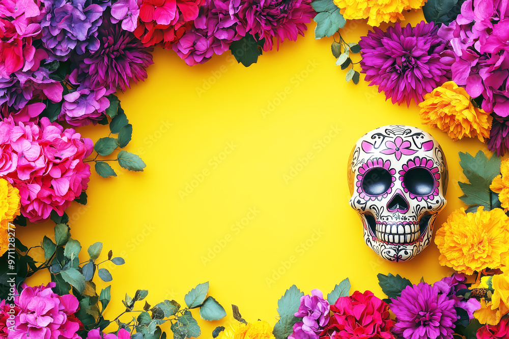 Dia de los muertos festival celebration. Vibrant image of a calavera ...