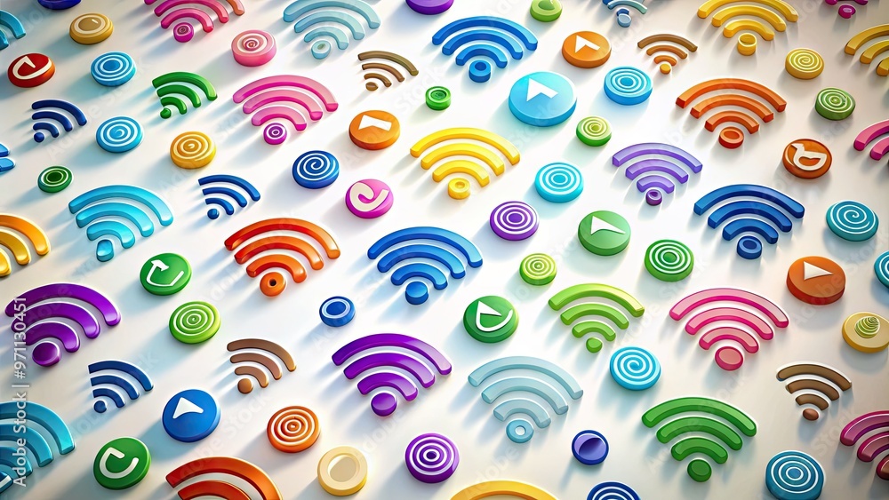 Small wireless communication icons in various colors and designs ...