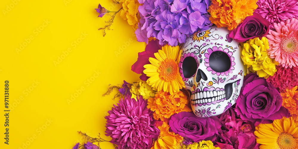 Dia de los muertos festival celebration. Vibrant image of a calavera ...