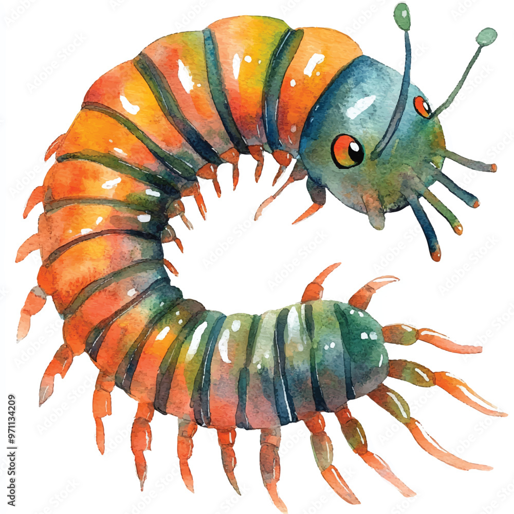 cute Centipede watercolor clipart illustration isolated Stock Vector ...