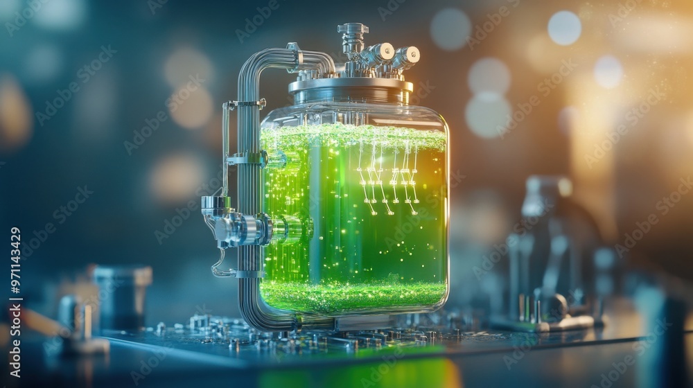 Hydrogen electrolysis plant, glowing green water split, futuristic ...
