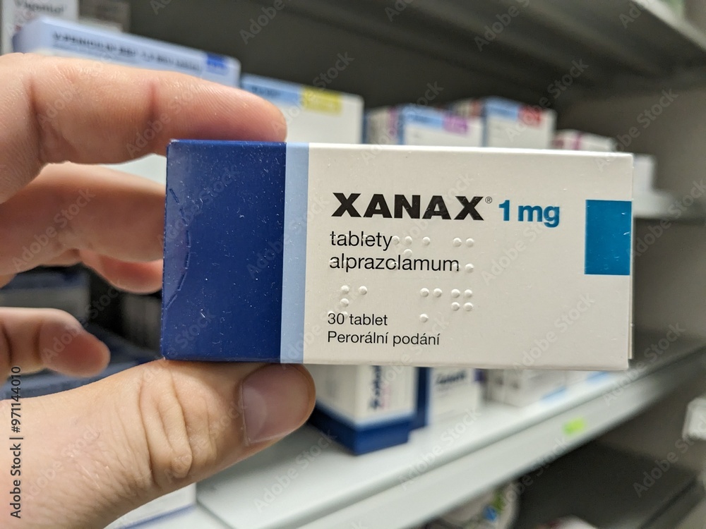Prague, Czech Republic-August 29 2024: XANAX box of medication with ...