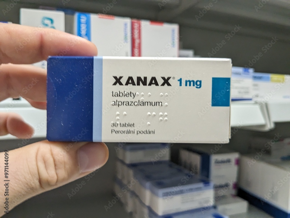 Prague, Czech Republic-August 29 2024: XANAX box of medication with ...