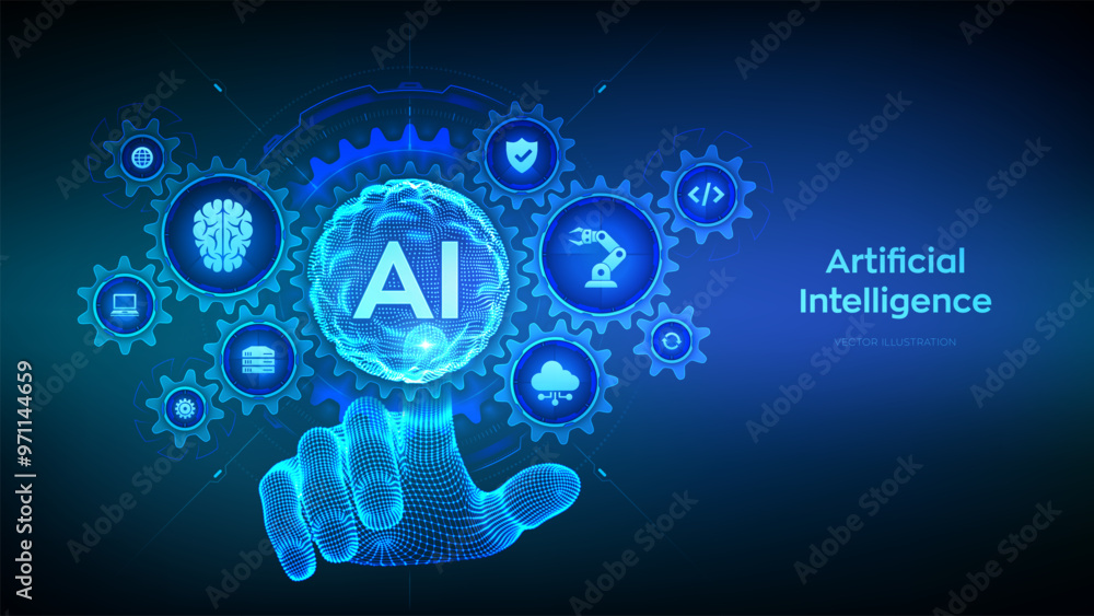 AI. Artificial Intelligence. Machine Learning Concept. Big data. Neural networks. Sphere grid ...