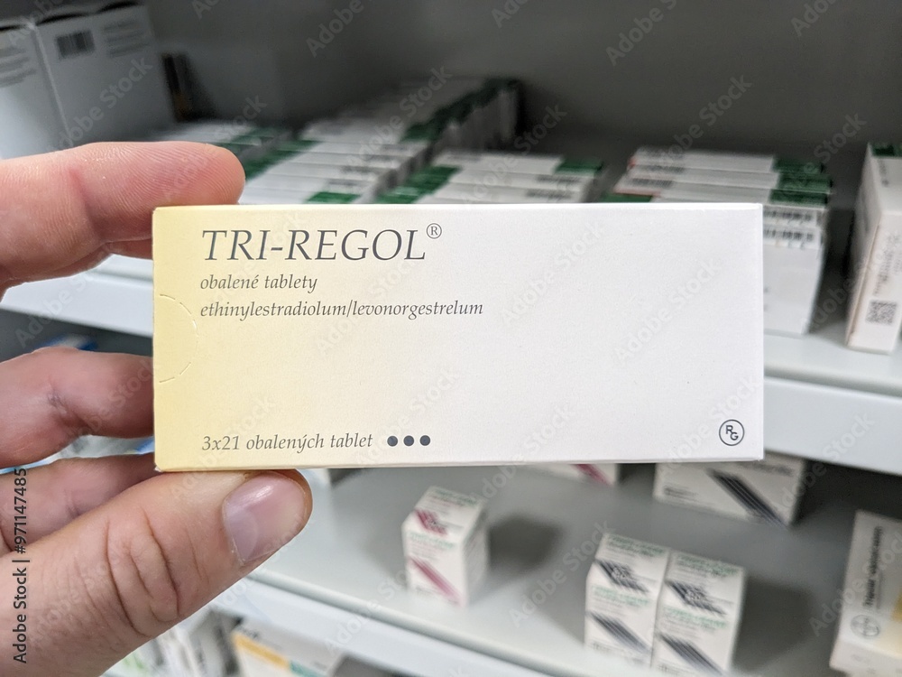 Prague, Czech Republic - SEPTEMBER 13 2024: TRI REGOL box of medication ...