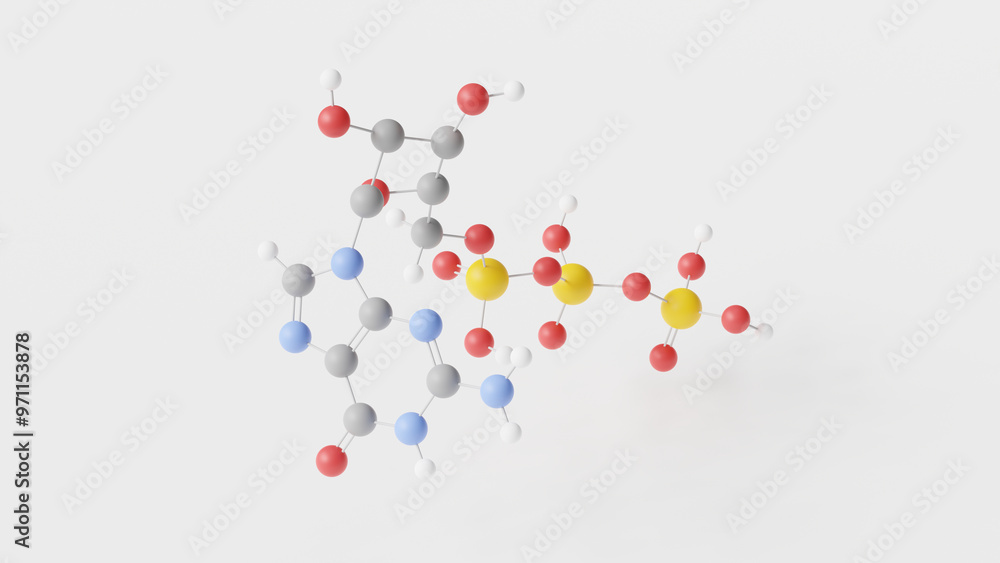 Guanosine Triphosphate Molecule 3d Molecular Structure Ball And Stick Model Structural