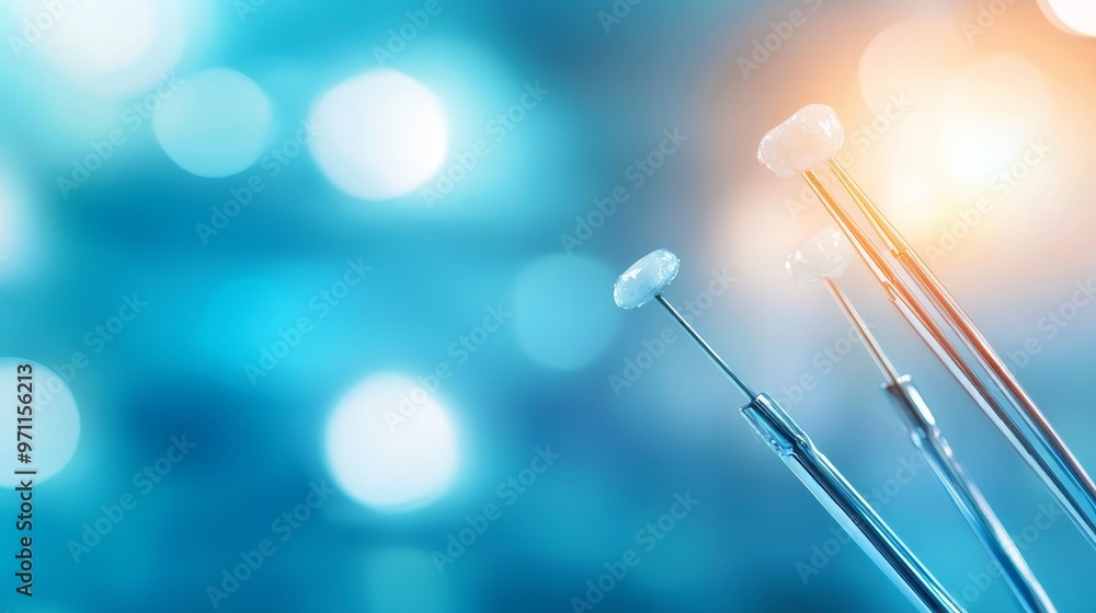 Detailed image of medical tools being cleaned before an incision in a ...