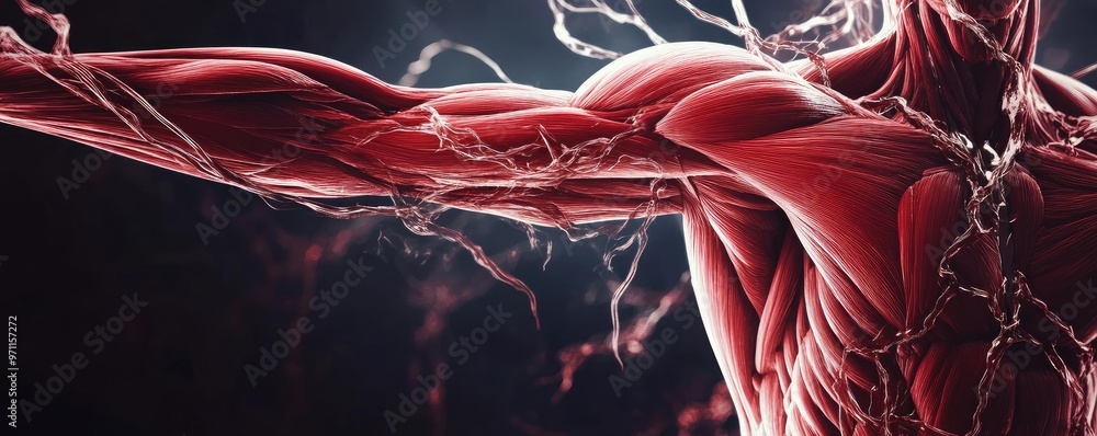 ภาพประกอบสต็อก Detailed view of a muscular arm showcasing human anatomy ...