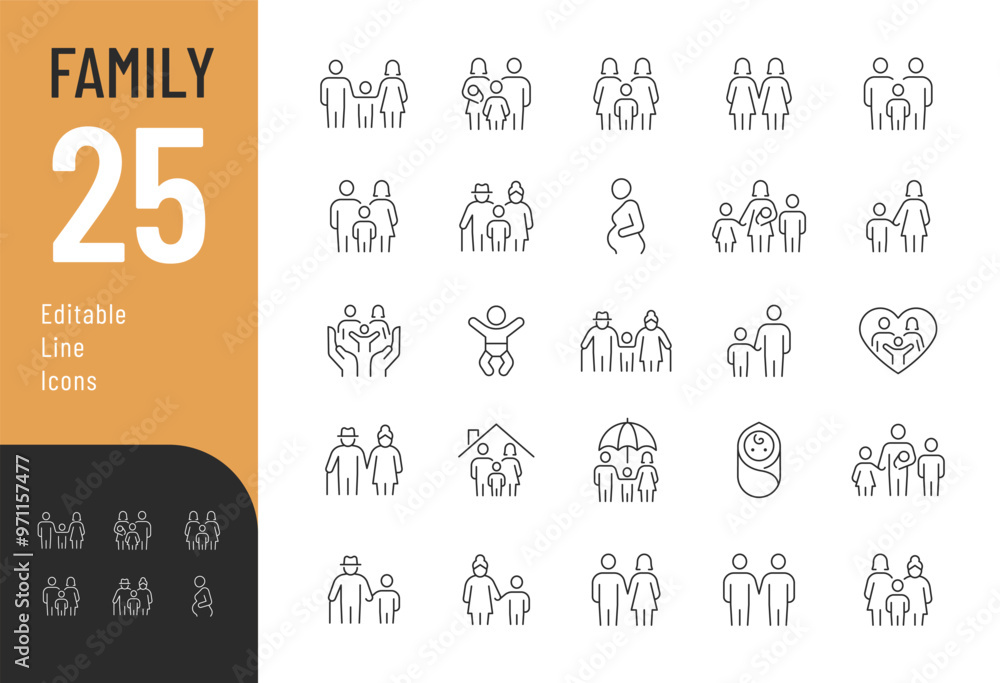 Family Line Editable Icons set. Vector illustration in thin line modern ...