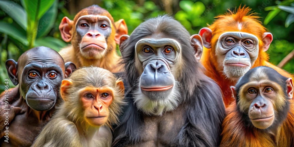 Vibrant, curious, and agile, a diverse group of monkeys, including ...