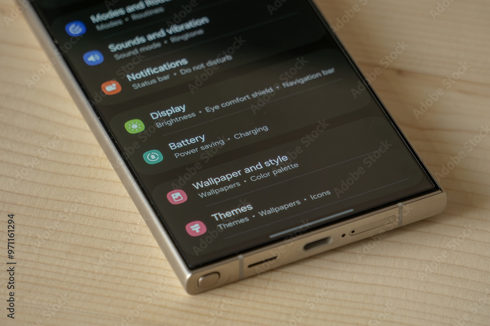 Close-up of Samsung S24 Ultra settings menu, showing connection options ...