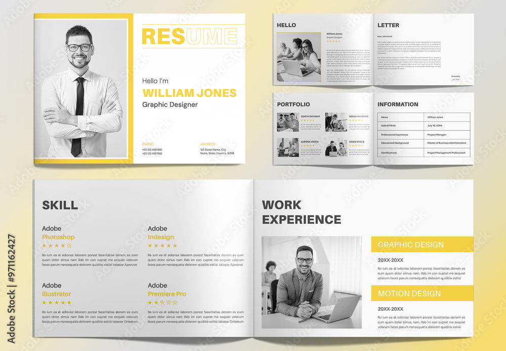Resume Booklet Design Landscape Layout Stock Template | Adobe Stock