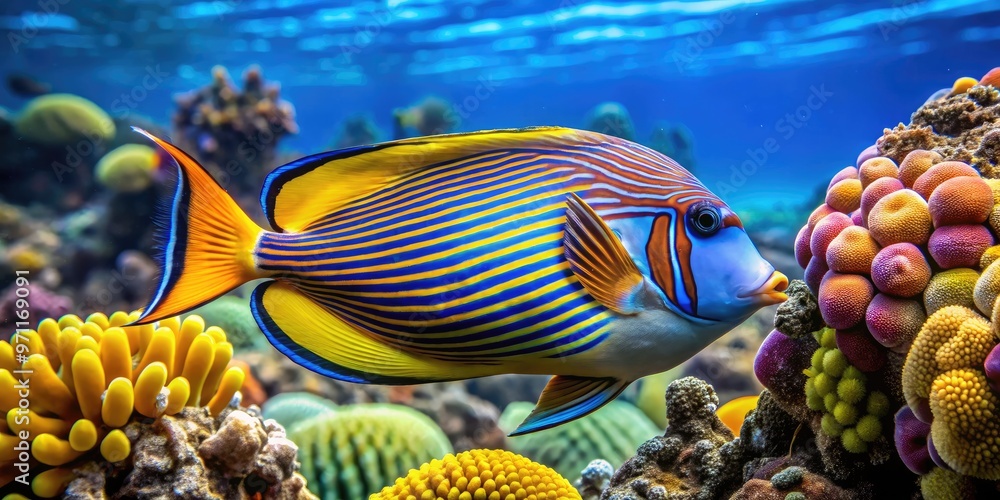Vibrant Humuhumunukunukuapua'a, Hawaii's state fish, swims amidst coral ...