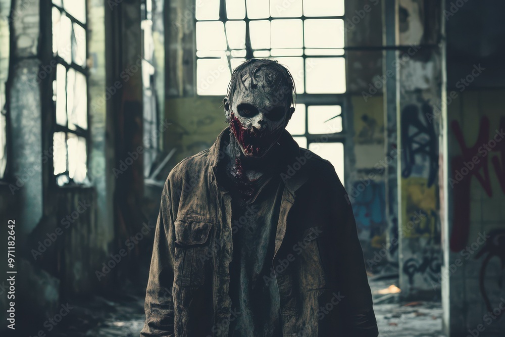 Terrifying Zombie Character in Abandoned Warehouse - Horror-themed ...