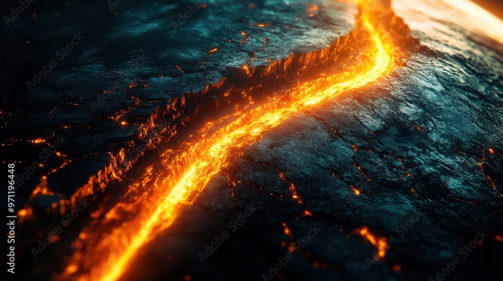 Cross Section Of Earths Tectonic Plates Showing Glowing Fault Lines