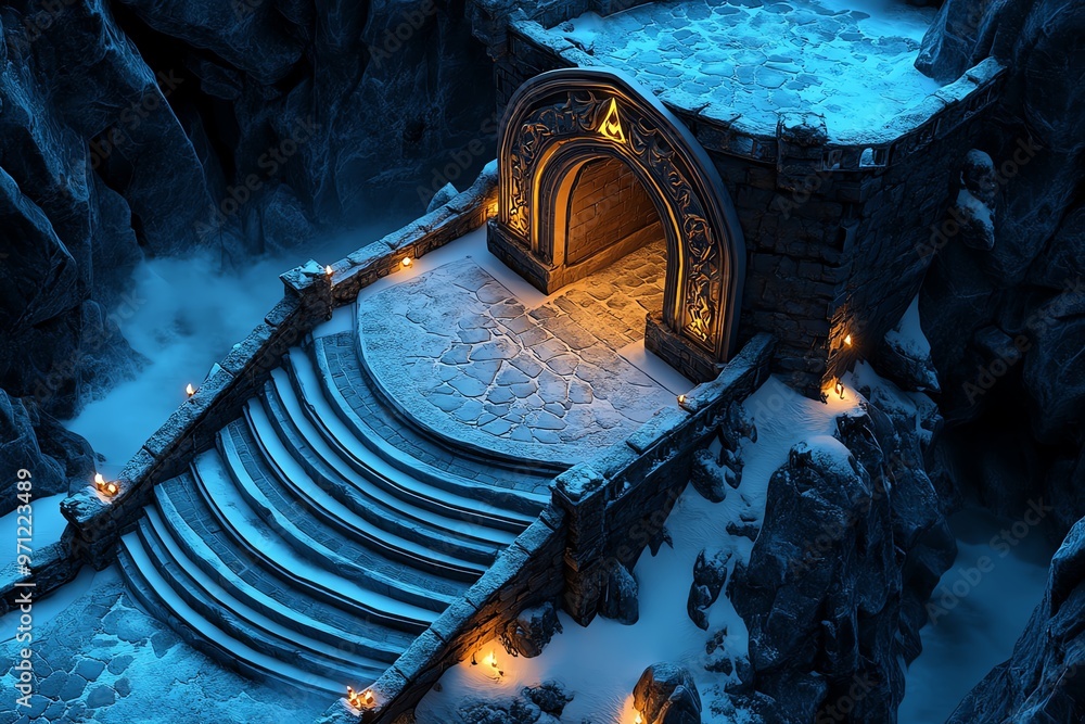A dungeon carved out of ice, where adventurers must navigate slippery ...