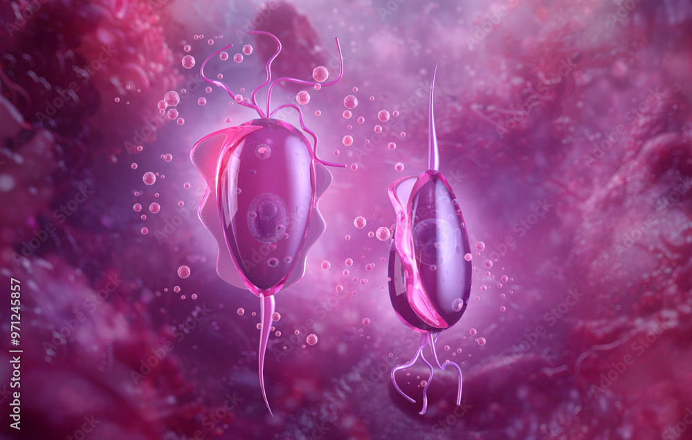Trichomonas vaginalis under microscope. Trichomonad cell with flagella ...