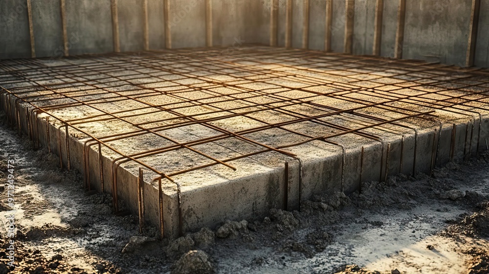 Concrete foundation slabs ready for construction, showcasing ...