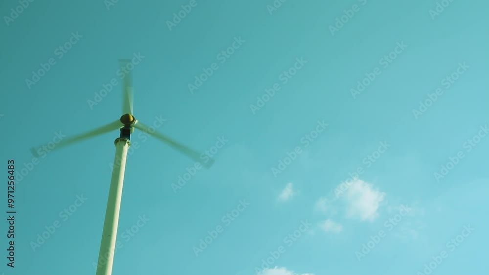 A real time footage of a windmill that is working properly on a sunny ...