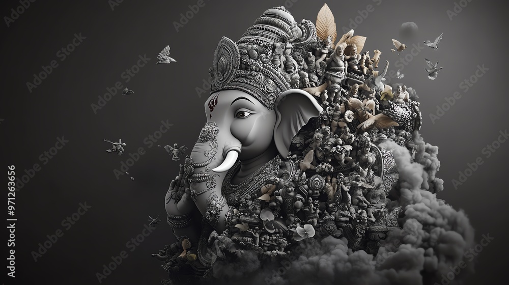 Ganesha, the Hindu god of wisdom and prosperity, depicted in a majestic ...