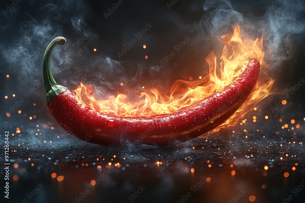 Delicious smoky red hot pepper isolated on dark background. Bright red ...