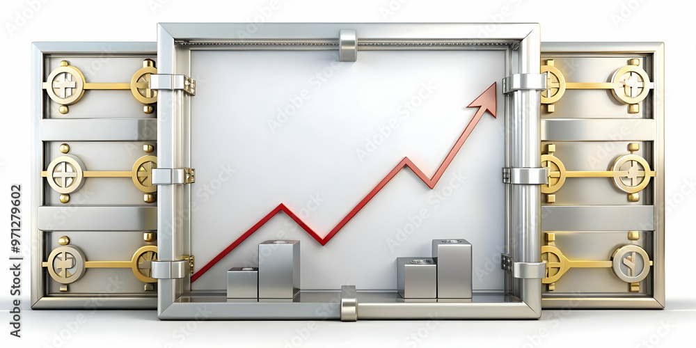 3D Border Frame with Safe Boxes and Profit Arrows Concept for Financial ...