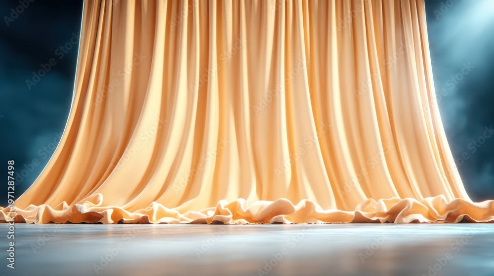 Elegant fabric draping gracefully on stage, creating a dramatic ...