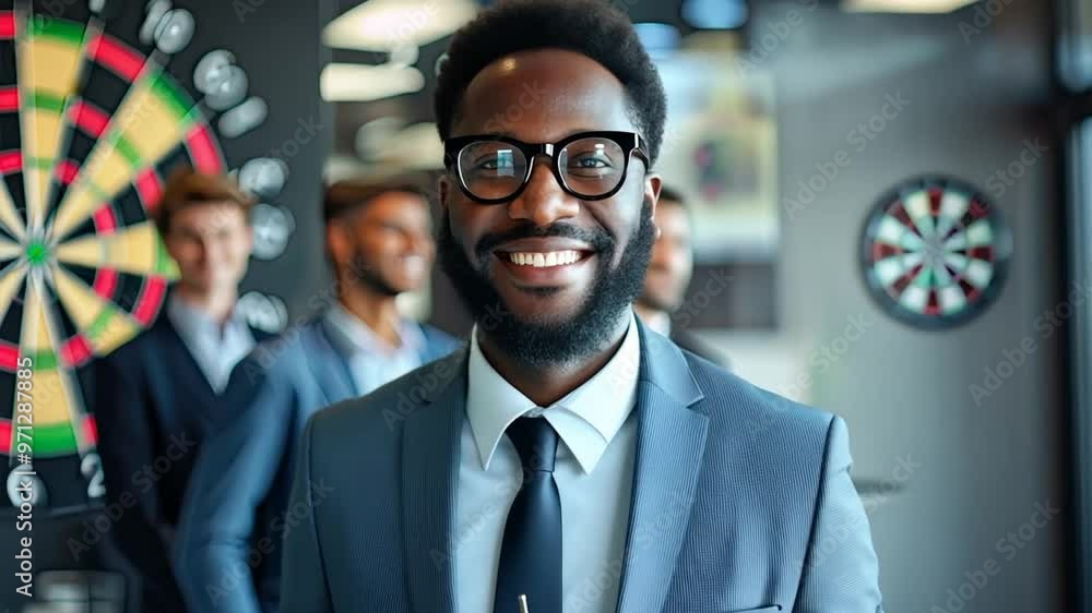 Sharp Aim, Sharper Mind: A confident Black businessman smiles broadly ...