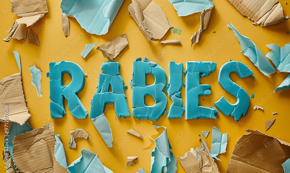 A photo of the text "RABIES" written in blue on an isolated white ...