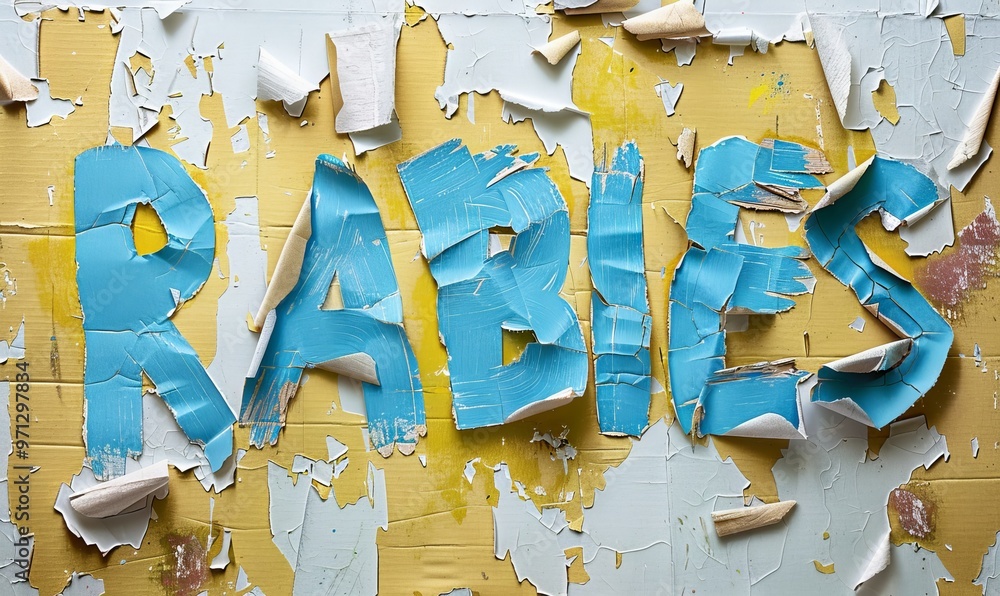 A photo of the text "RABIES" written in blue on an isolated white ...