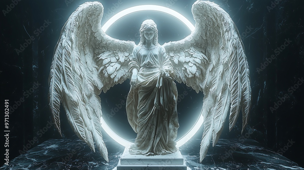 White background, stone statues of goddesses, angels, Athena, beautiful ...