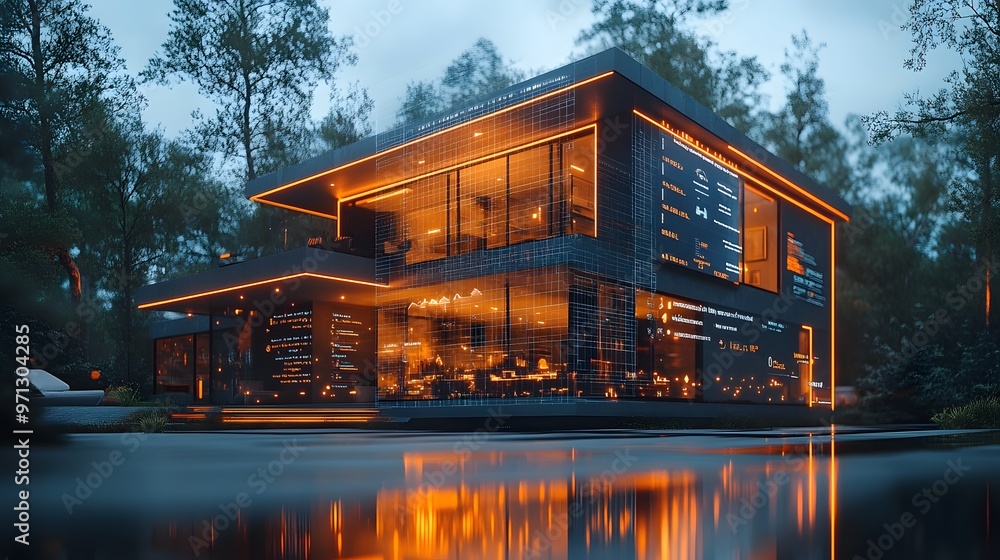 Virtual tablet screen displaying real estate investment data ...