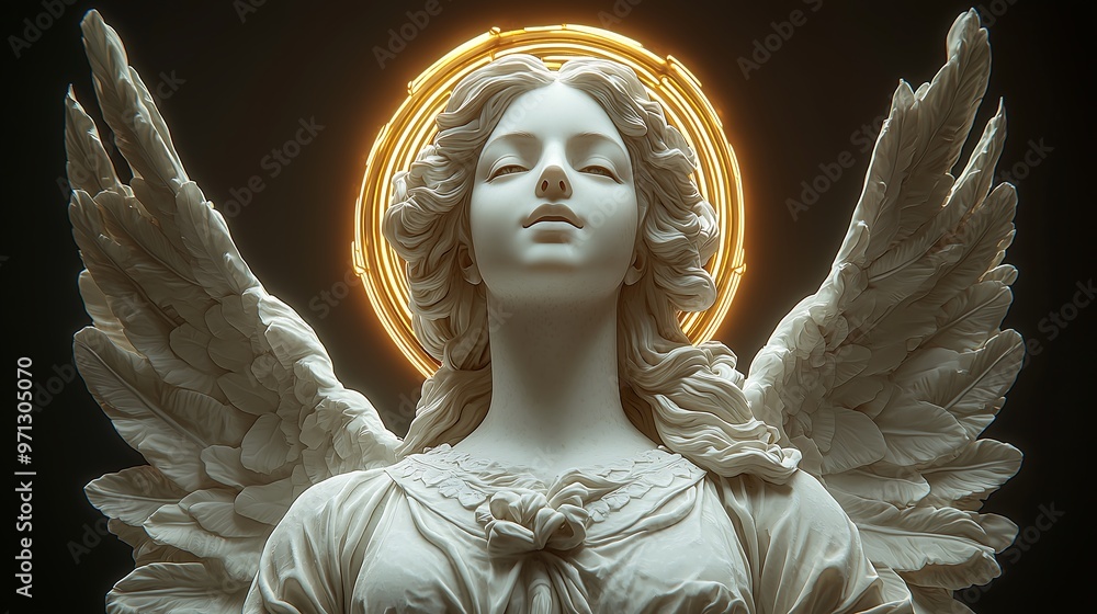 White background, stone statues of goddesses, angels, Athena, beautiful ...