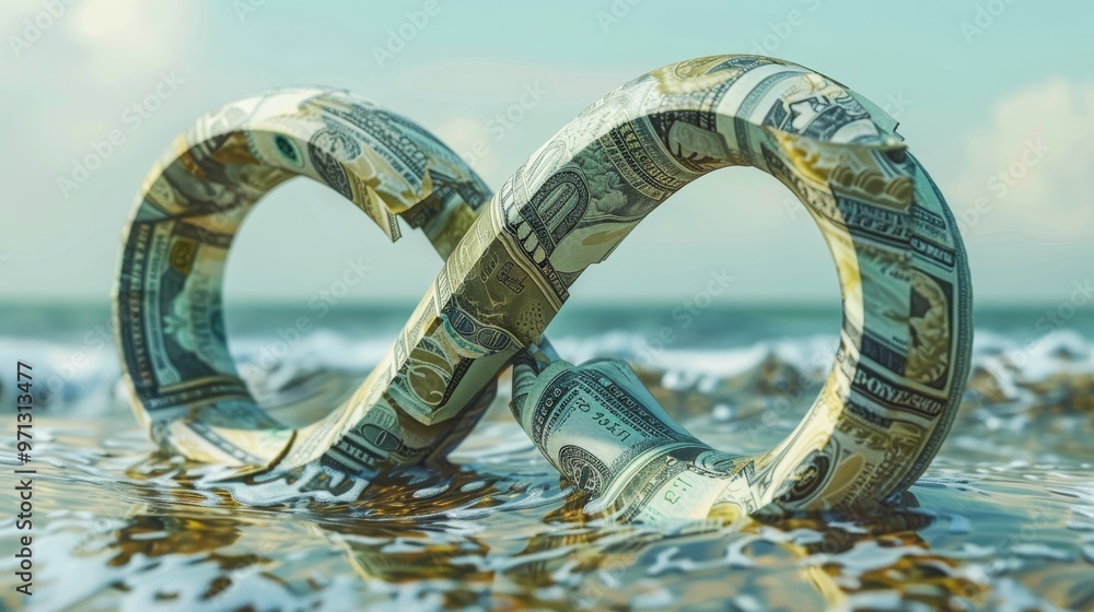 Infinity symbol transforms into a cascading wave of cash, representing ...