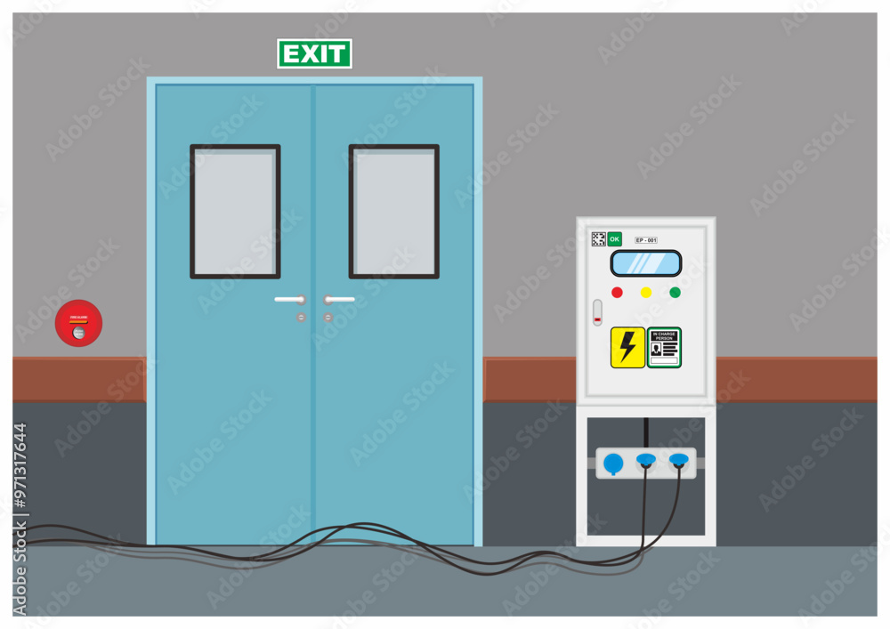 Unsafe condition illustration of an electrical cable lay on the floor ...