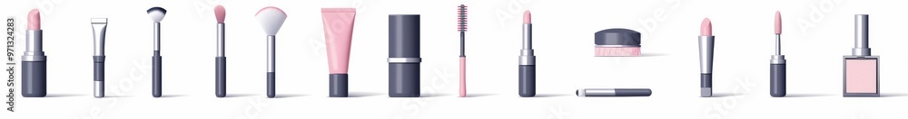 Set of icons for makeup products with a pink and gray color palette on ...