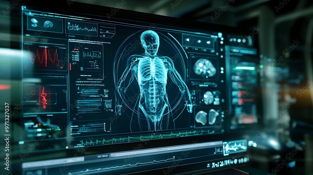 Cutting-edge digital interface showcasing a detailed 3D holographic ...